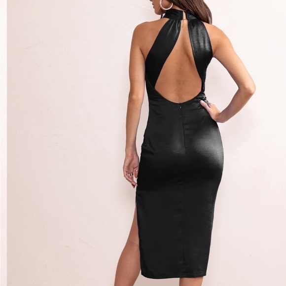 Dresses | Cross Halter Neck Satin Dress | Poshmark
